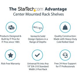 StarTech 2U Server Rack Shelf, Center Mounted Universal Vented ...